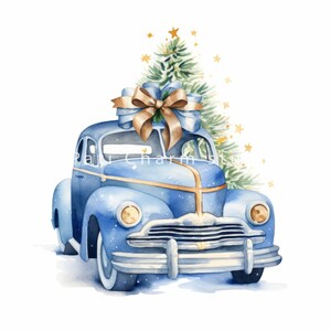 Christmas Cars Retro Clipart Bundle, Vintage Car Holiday Clipart ...