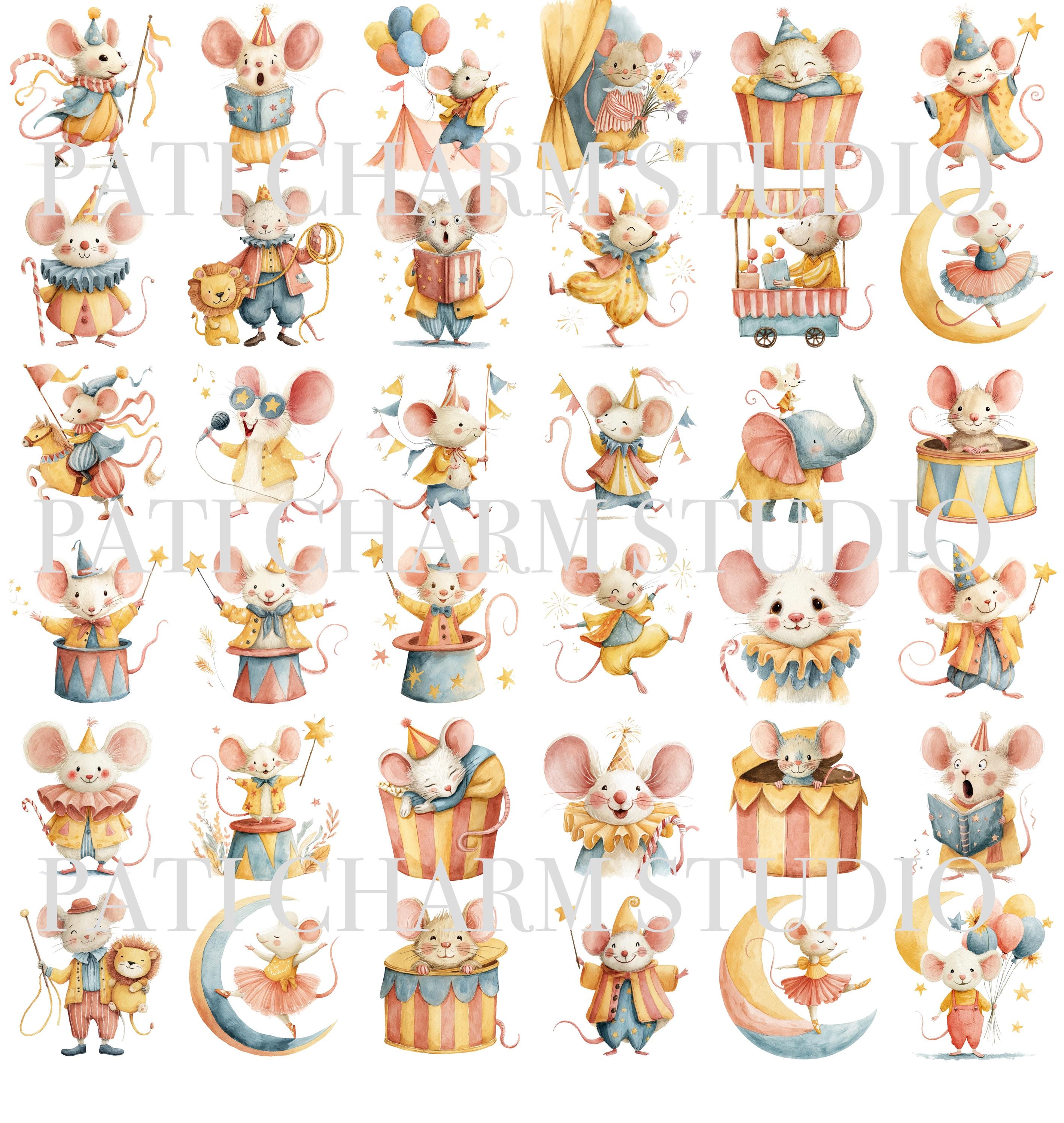 40 Circus Mouse Clipart PNG Bundle, Cute Carnival Animal Bundle ...