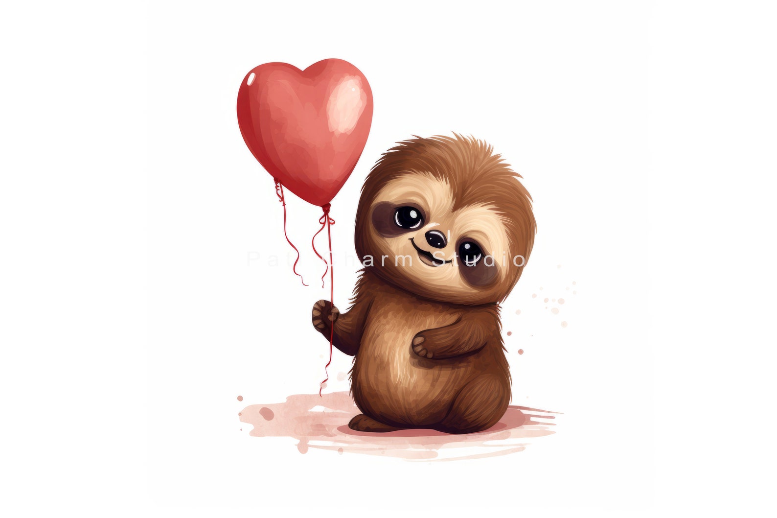 Watercolor Sloth With Heart Balloon Clipart Bundle, Instant Download ...