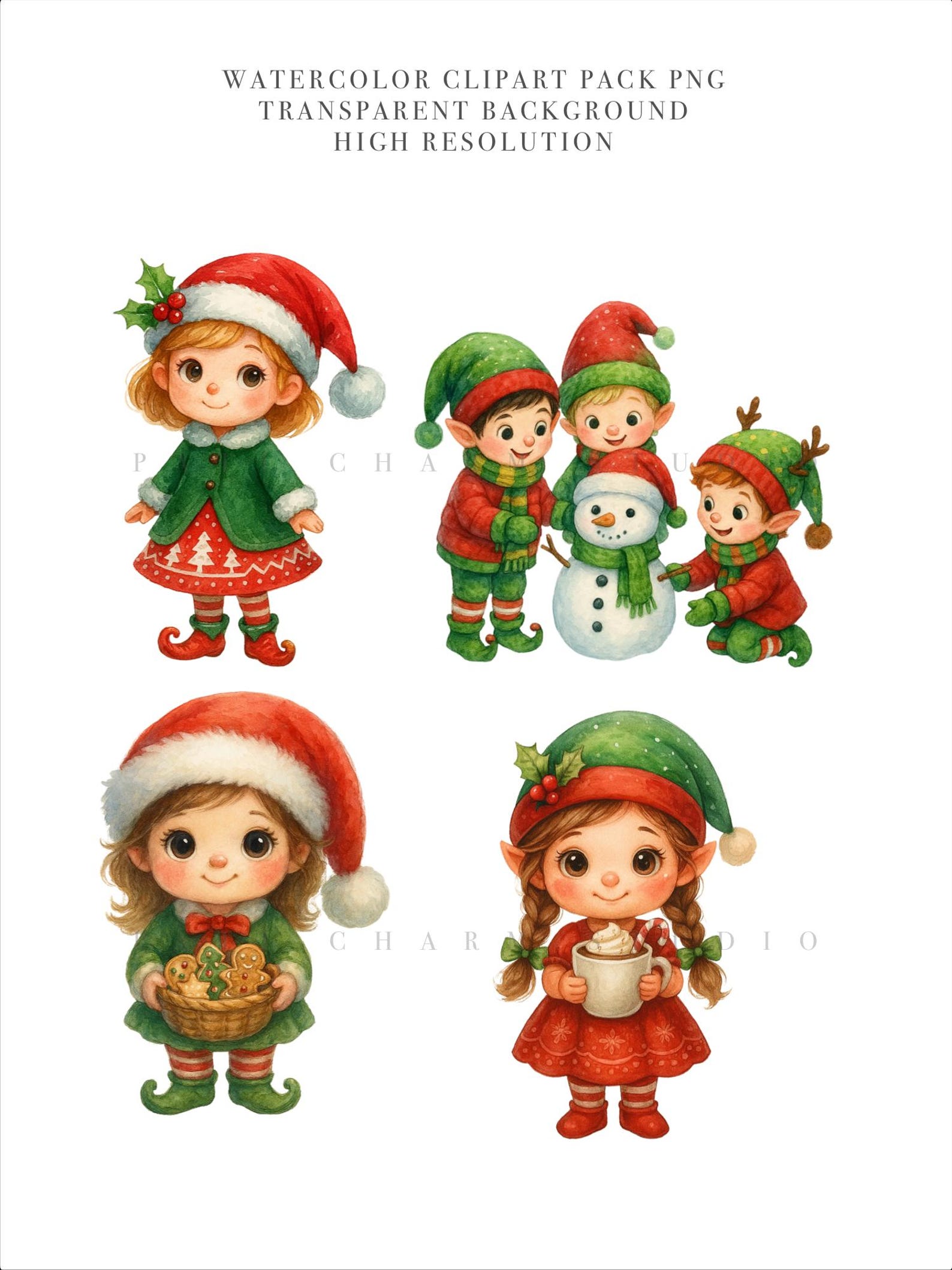 73 Watercolor Elf Clipart Set, Cute Elves PNG, Xmas Clipart, Christmas ...