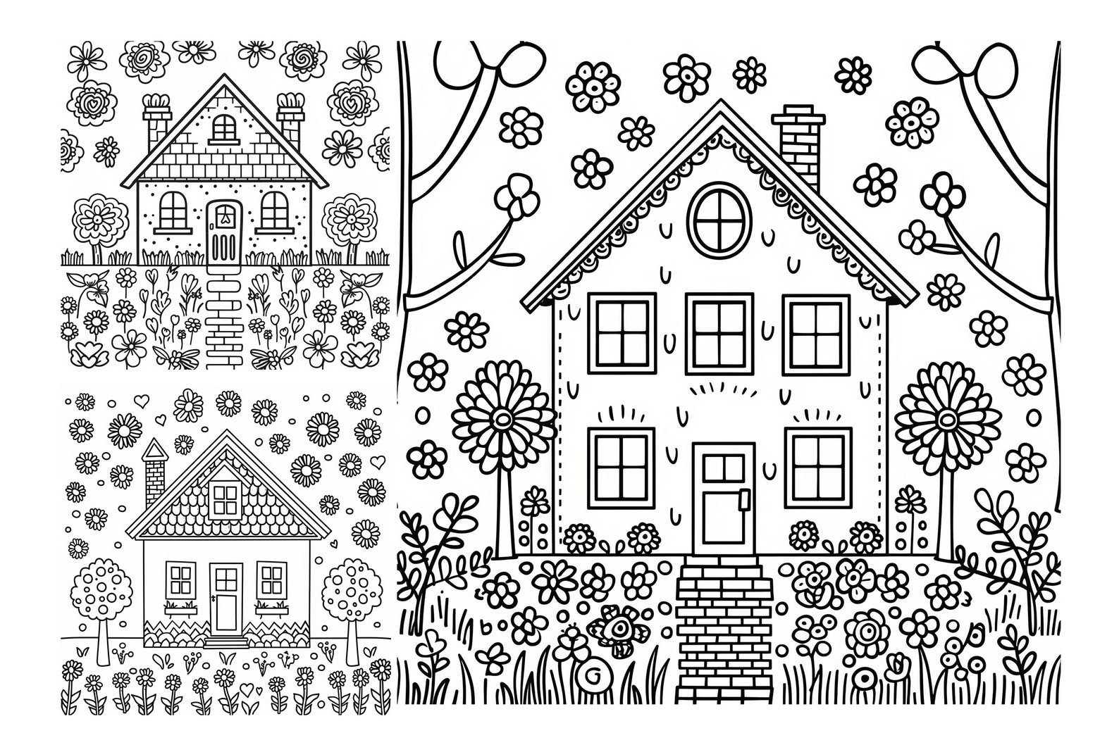 Floral House Coloring Page for Kids, Instant Download, Coloring Book ...