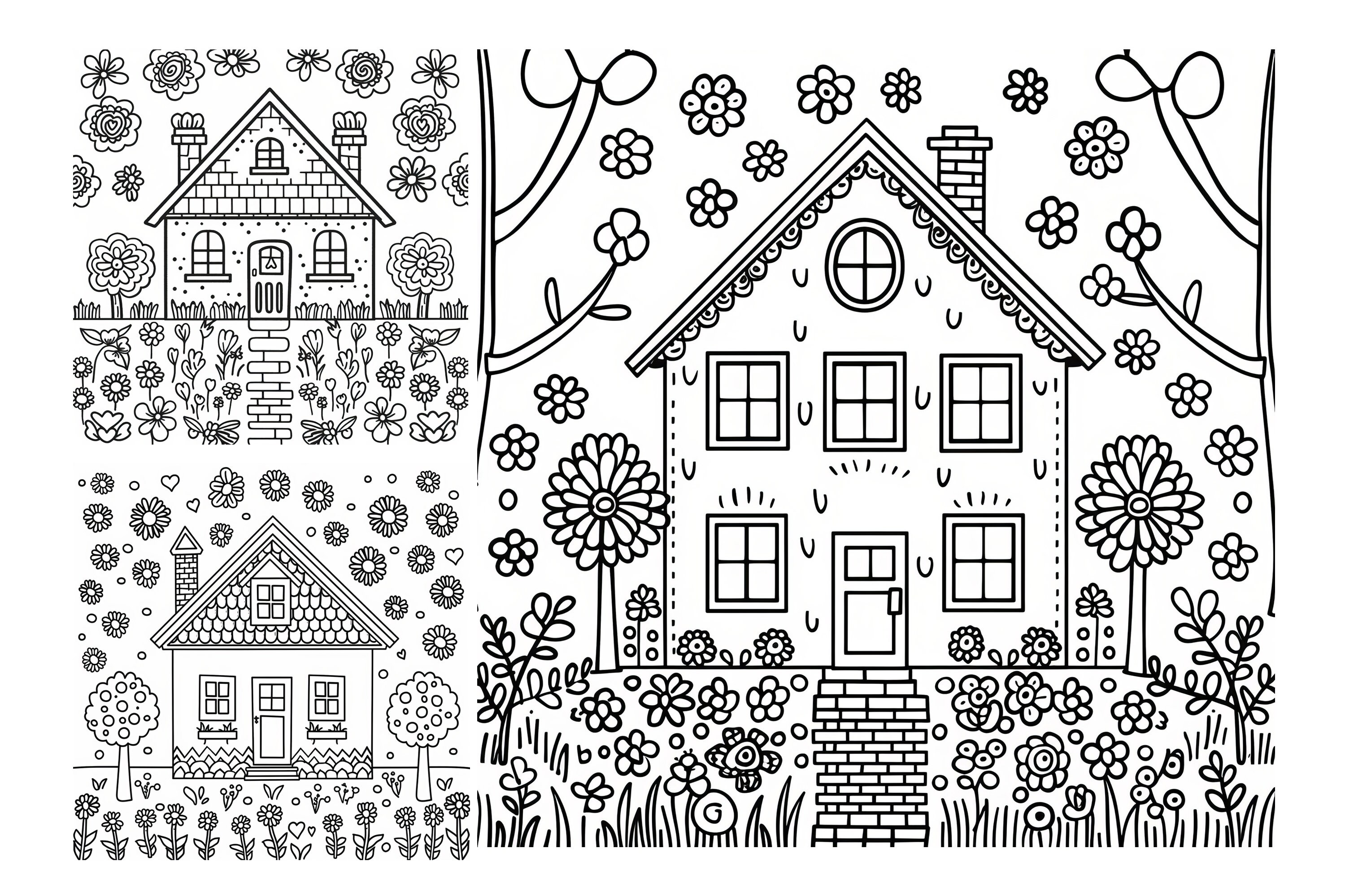 Floral House Coloring Page for Kids, Instant Download, Coloring Book ...