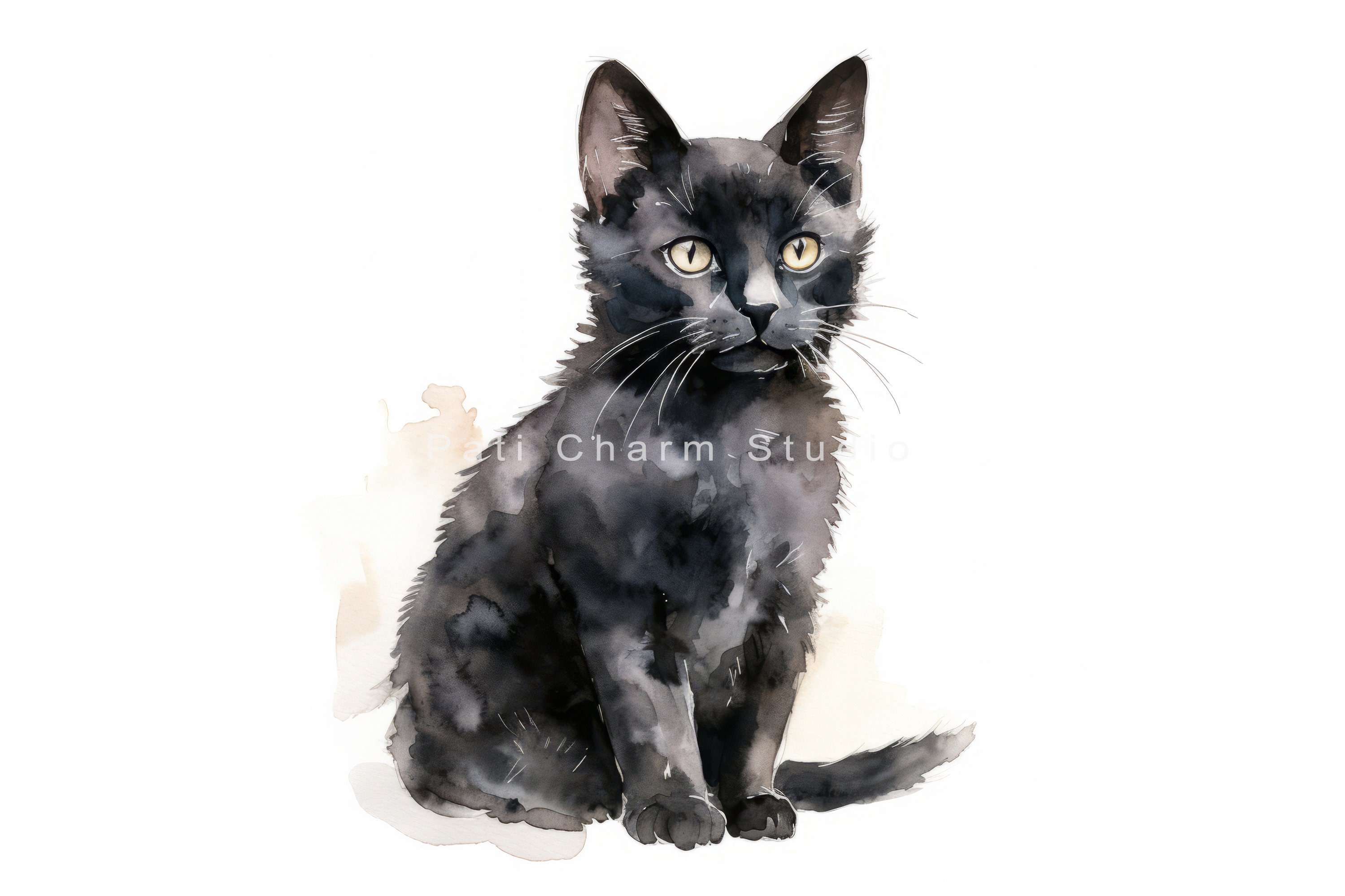 Watercolor Black Cat Clipart Bundle, JPG, Cute Cat Clipart, Black ...