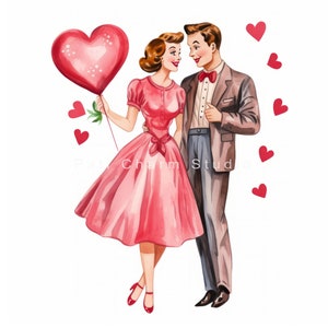 Retro Couple Clipart Set, Jpgs, Valentine Clipart, Wedding Clipart ...