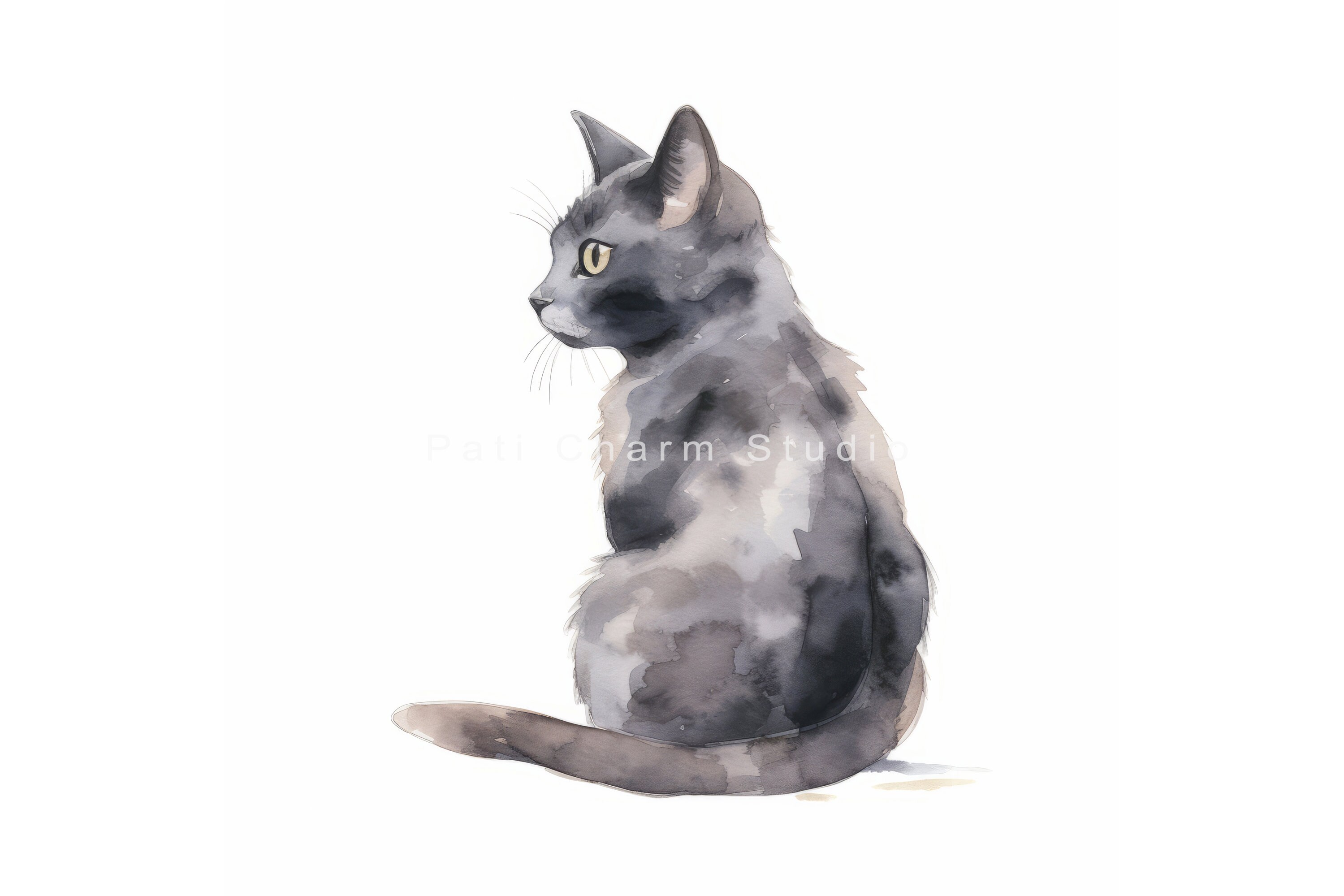 Grey Cat Clipart Bundle, Watercolor Cat Clipart for Commercial Use ...