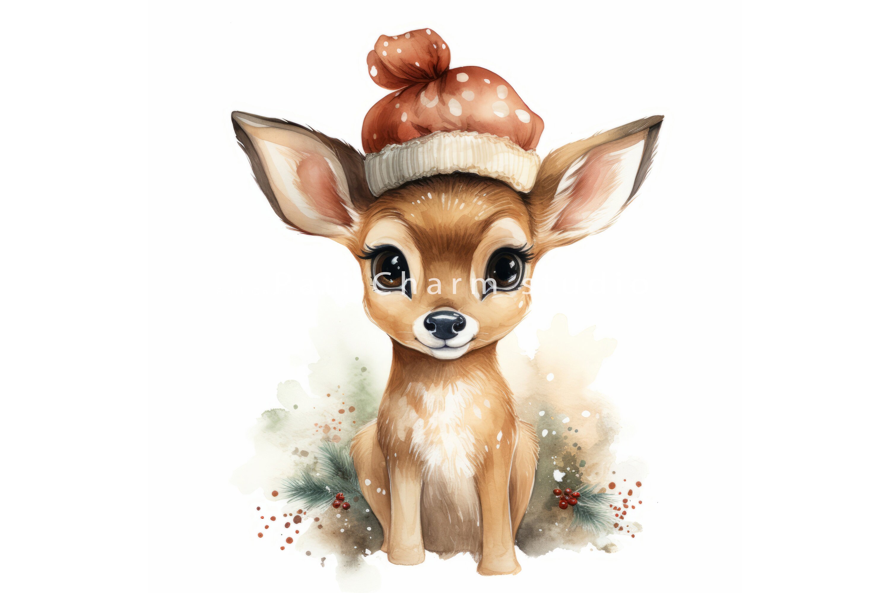 Christmas Deer in Hat Clipart PNG for Commercial Use Winter Whimsical ...