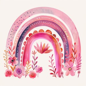 Nursery Pink Rainbow Clipart Bundle, Watercolor Clipart, Pink Clipart ...