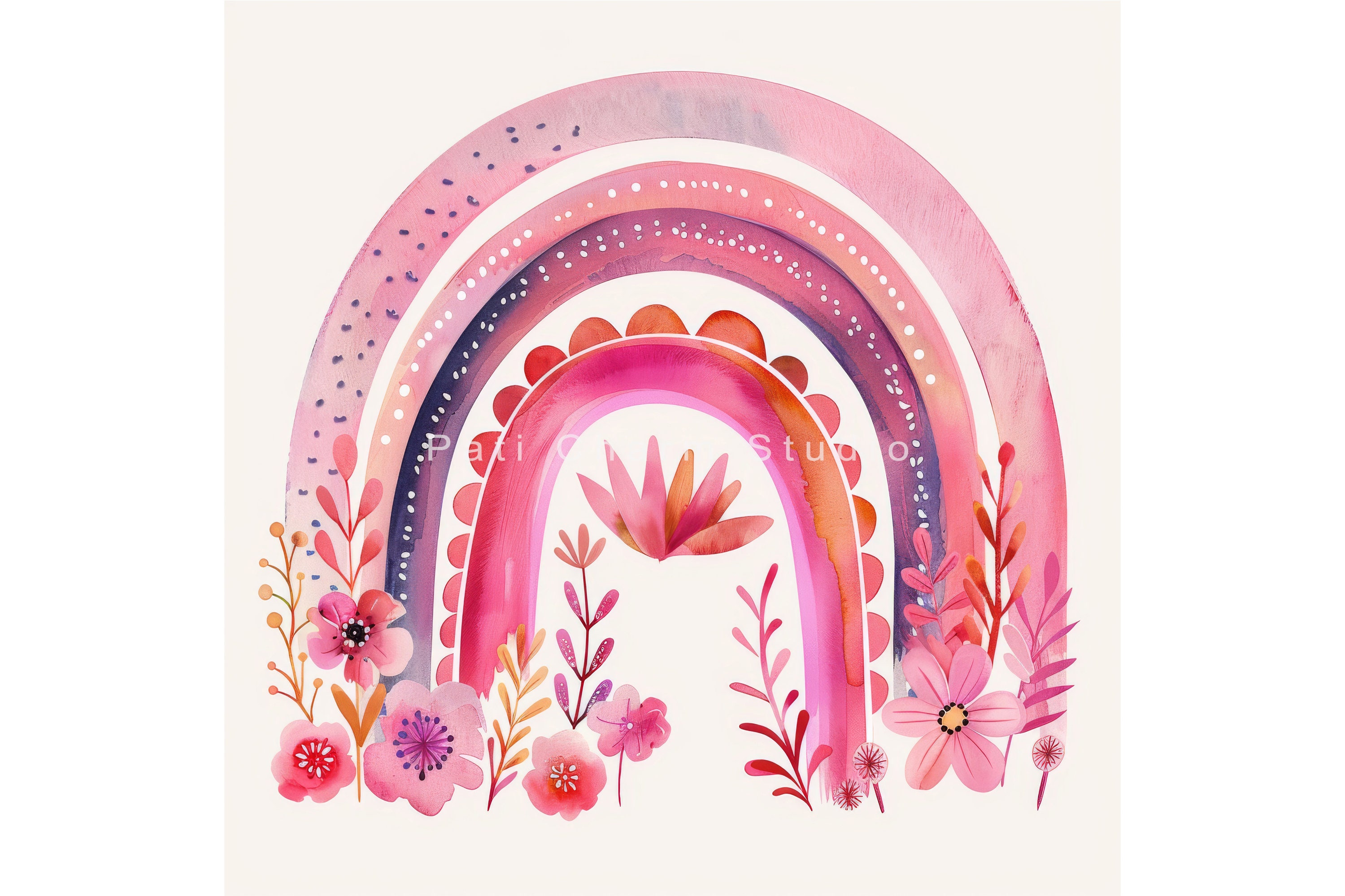 Nursery Pink Rainbow Clipart Bundle, Watercolor Clipart, Pink Clipart ...