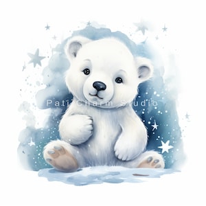Watercolor Polar Bear Clipart Bundle, High Quality Jpgs, Cute White ...