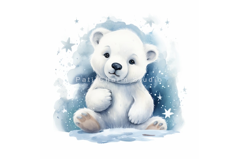 Watercolor Polar Bear Clipart Bundle, High Quality Jpgs, Cute White ...