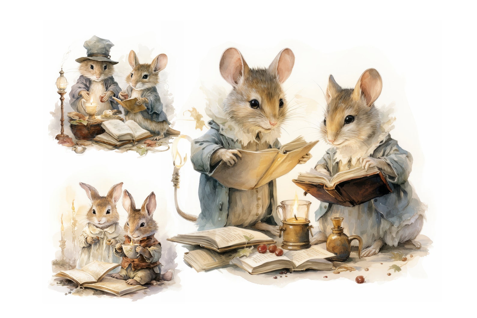Watercolor Mice Family Clipart Bundle, Jpgs, Digital Download ...