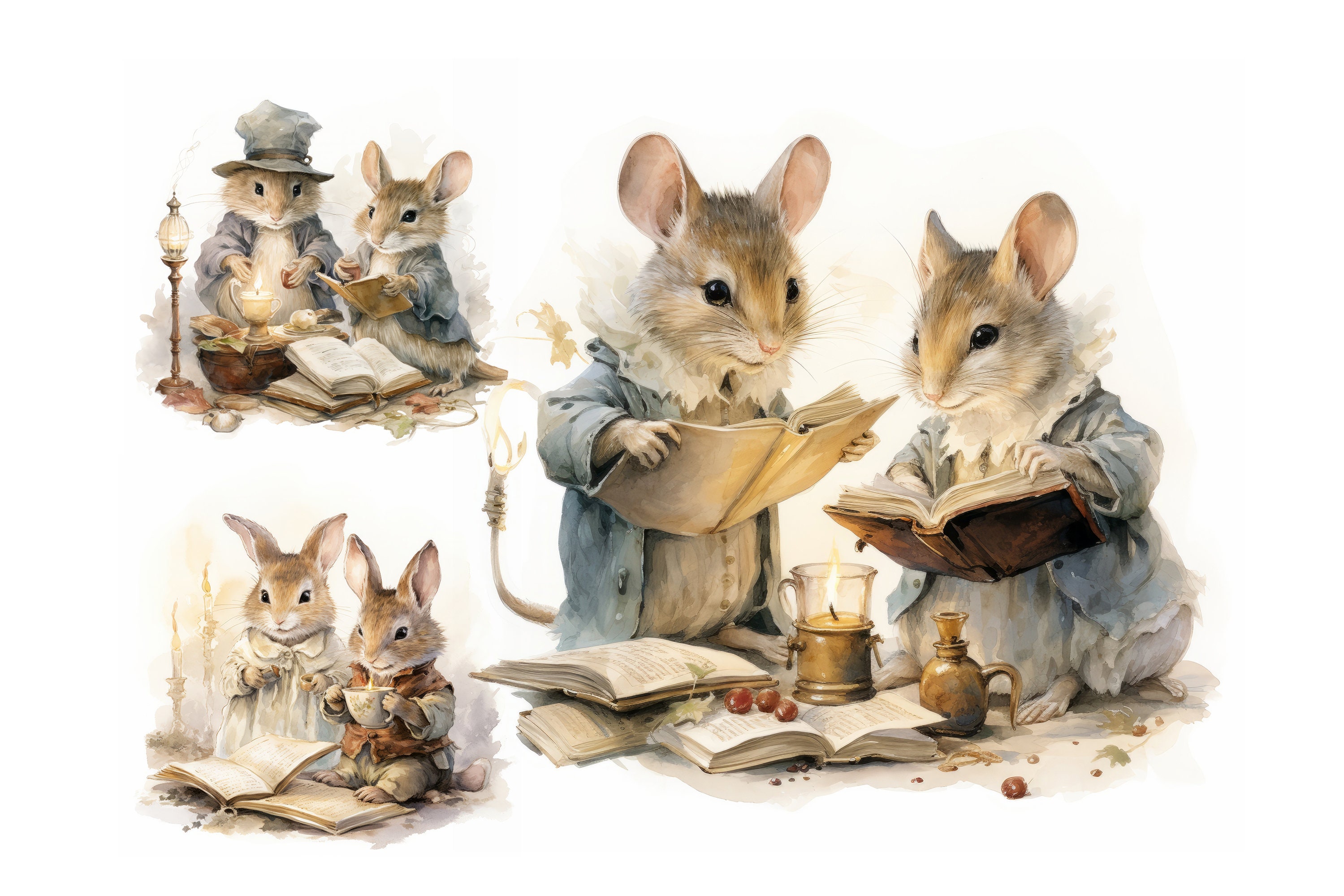 Watercolor Mice Family Clipart Bundle, Jpgs, Digital Download ...