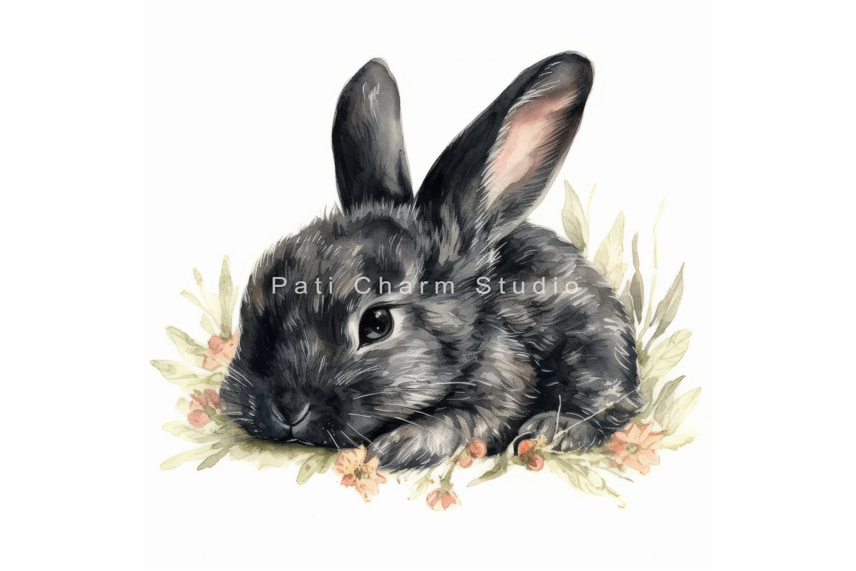 9 Black Bunny With Flower Clipart Bundle, Black Rabbit Clipart, Paper ...