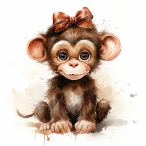 Watercolor Monkey Clipart Bundle, High Quality Jpgs, Card Making, Baby ...