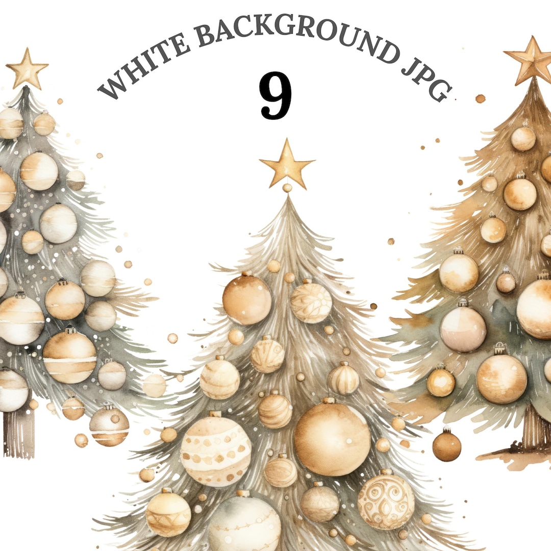 Gold Christmas Tree Clipart Bundle, High Quality Jpgs, Winter Tree ...