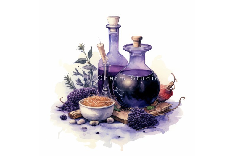 Alchemy Clipart Bundle, Watercolor Magic Clipart, Witch Clipart ...