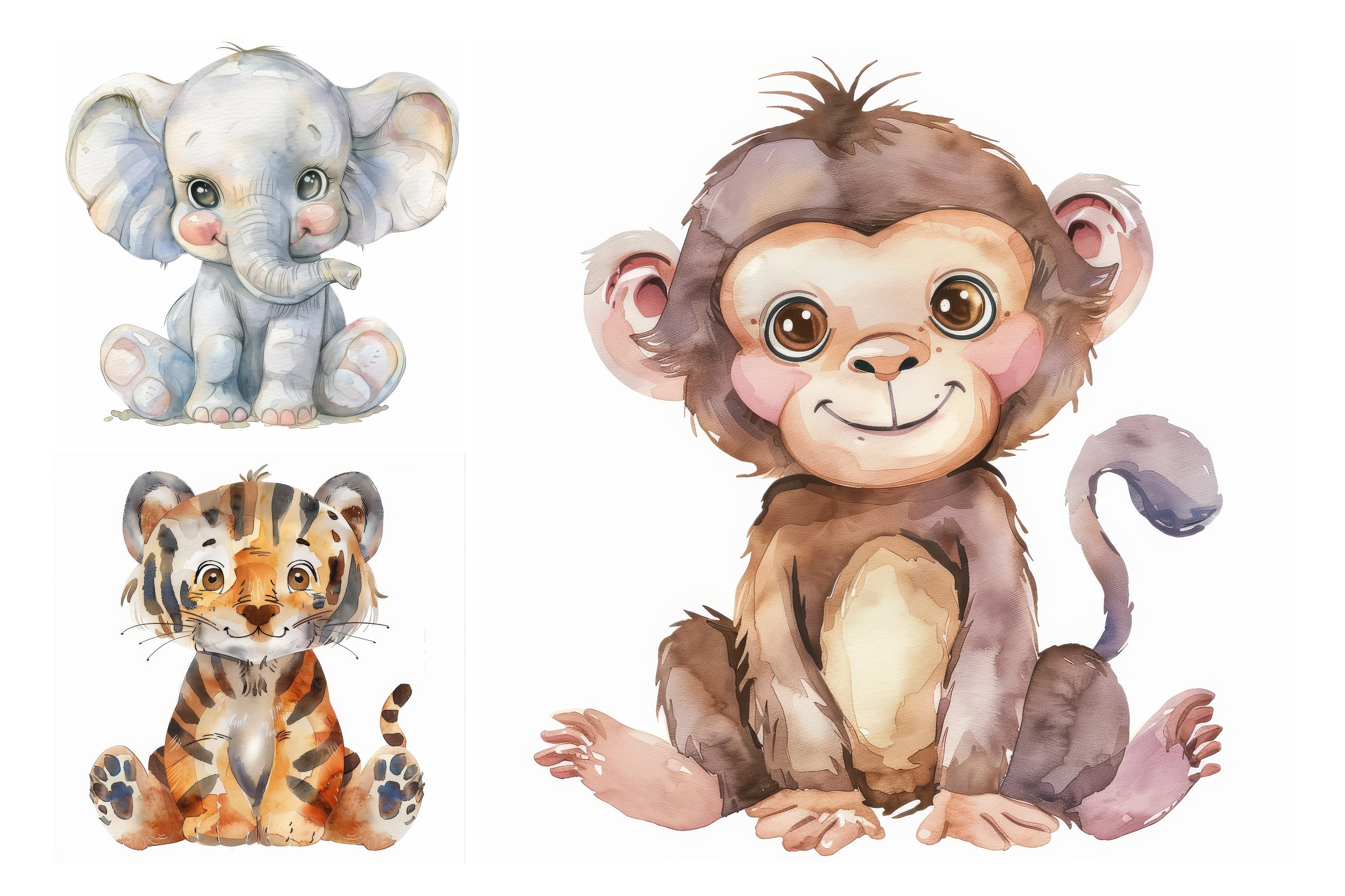 Watercolor Jungle Animal Clipart Bundle, Safari Baby Animal Clipart ...