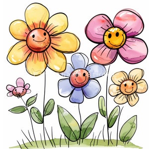 Happy Flowers Clipart Bundle, High Quality Jpgs, Watercolor Floral ...
