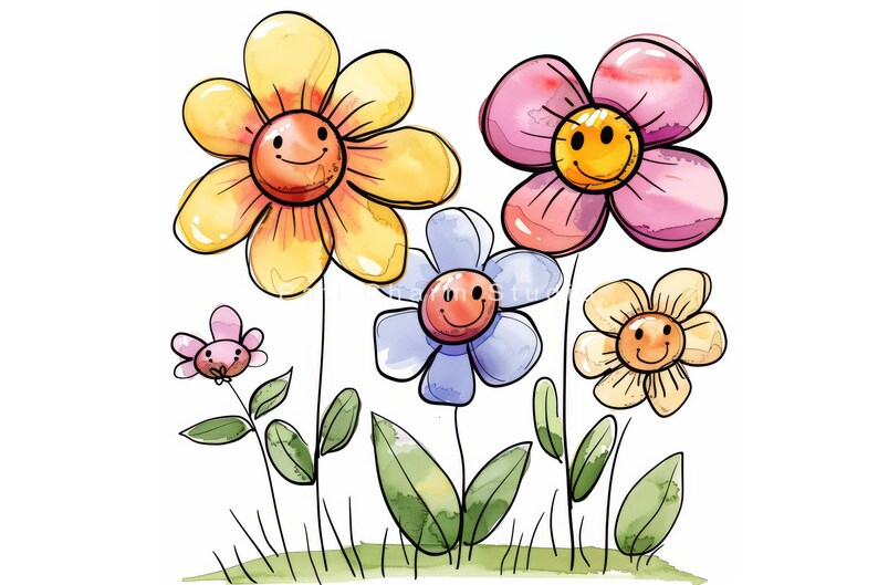 Happy Flowers Clipart Bundle, High Quality Jpgs, Watercolor Floral ...