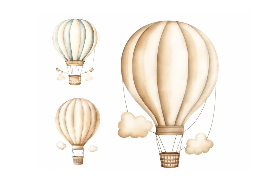 Watercolor Hot Air Balloons Clipart, Nursery Wall Decor, Baby Boy ...