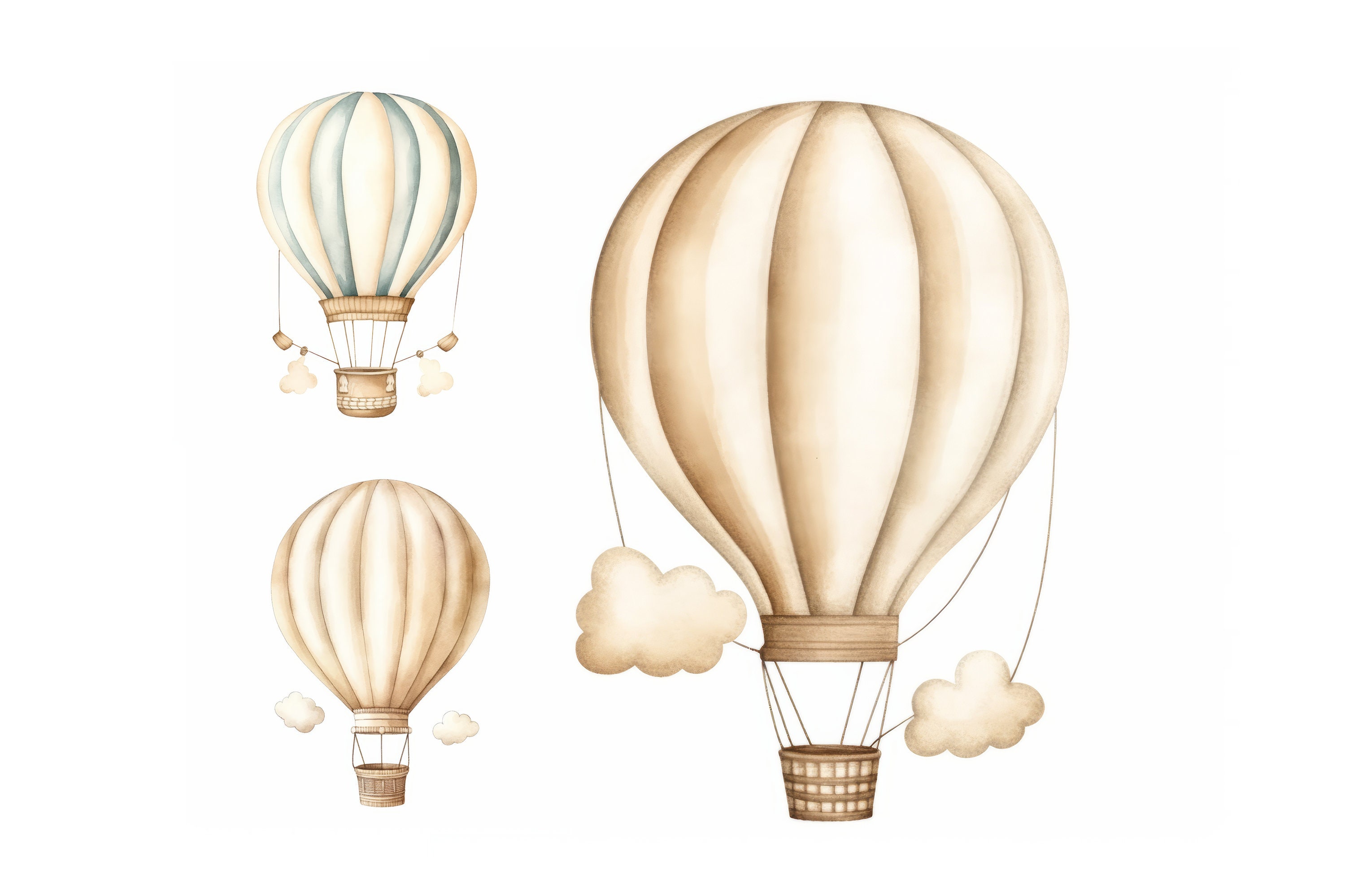 Watercolor Hot Air Balloons Clipart, Nursery Wall Decor, Baby Boy ...