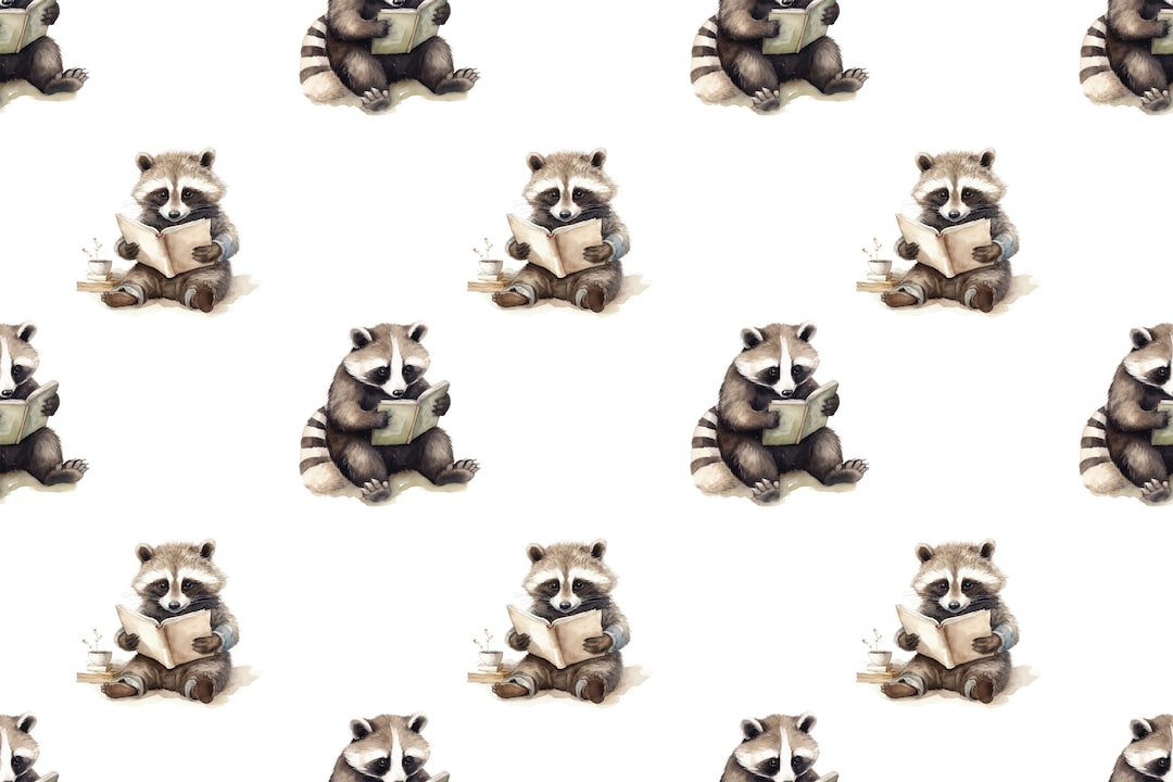 Cute Raccoon Watercolor Digital Paper - Scrapbooking - Digital ...