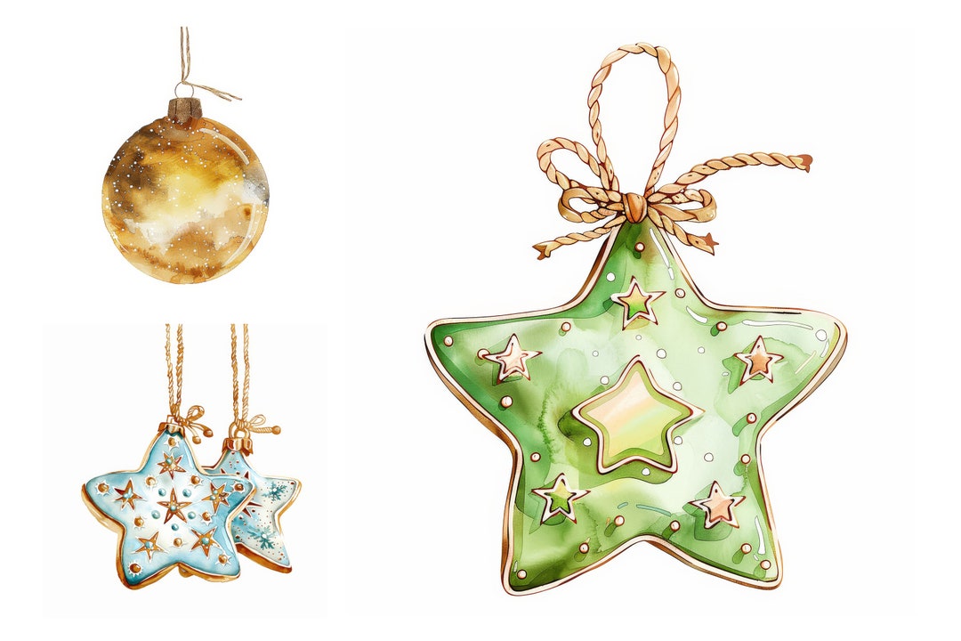 Watercolor Christmas Clipart Bundle, High Quality JPG, Star Cookie Clip ...