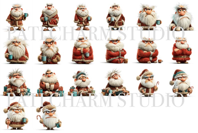 Funny Santa Clipart Bundle, Grumpy Santa Claus Coffee Mornings ...