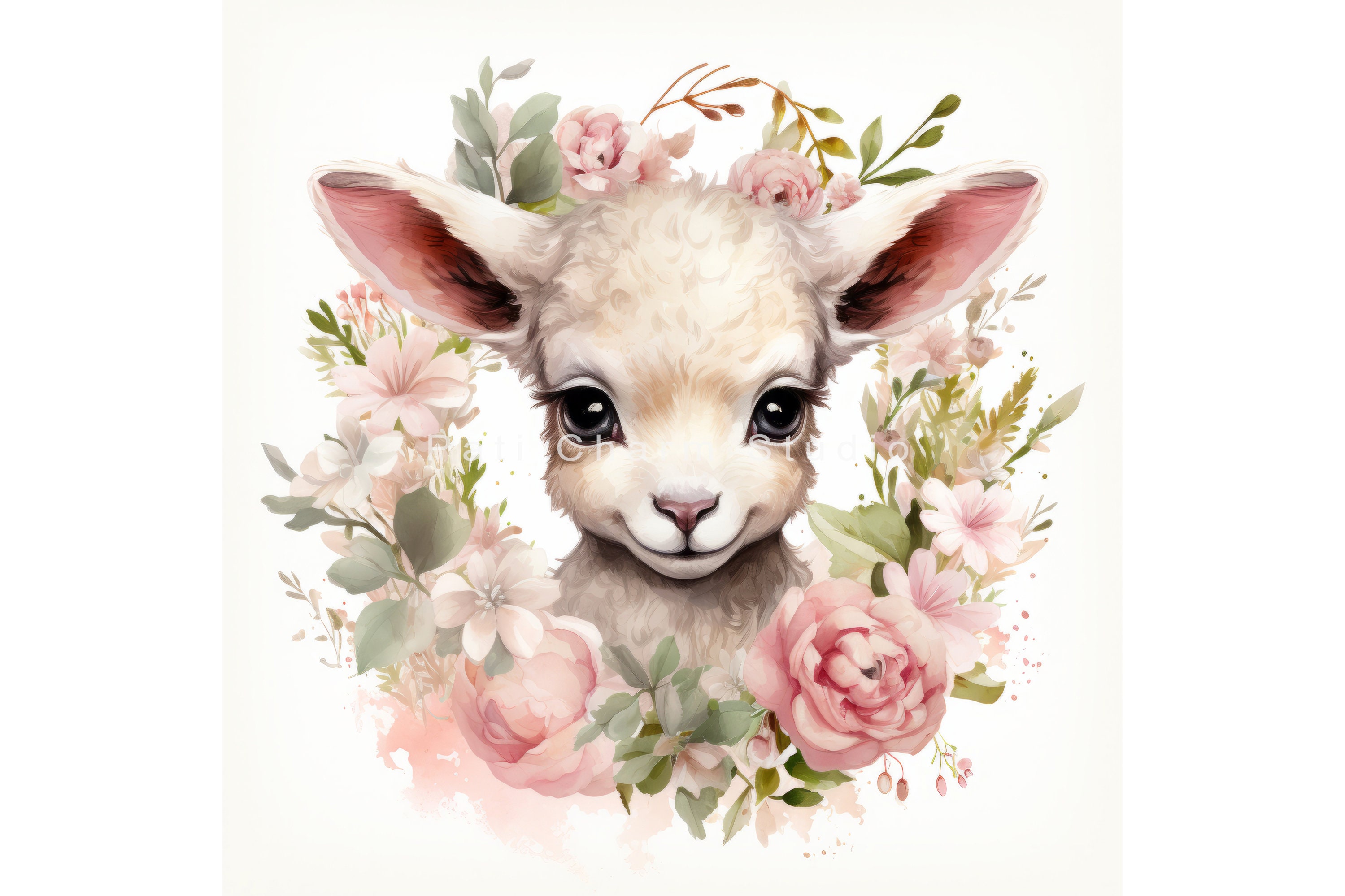Easter Baby Lamb Clipart Bundle, High Quality JPG, Floral Lamb Clipart ...