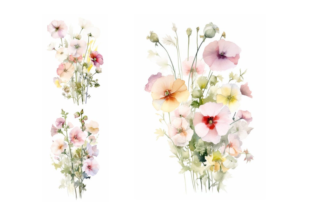 Watercolor Flowers, Floral Clipart, Flower Clipart, Watercolor Floral ...