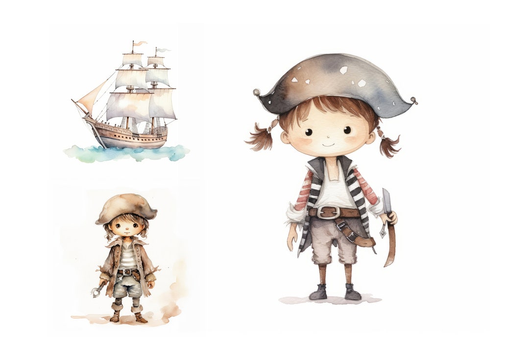 Watercolor Pirates Clipart Bundle, Pirate Ship Clipart, Instant ...