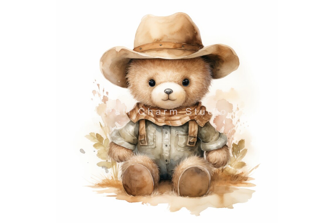Cowboy Teddy Bear Clipart Bundle High Quality Jpgs Cowboy - Etsy