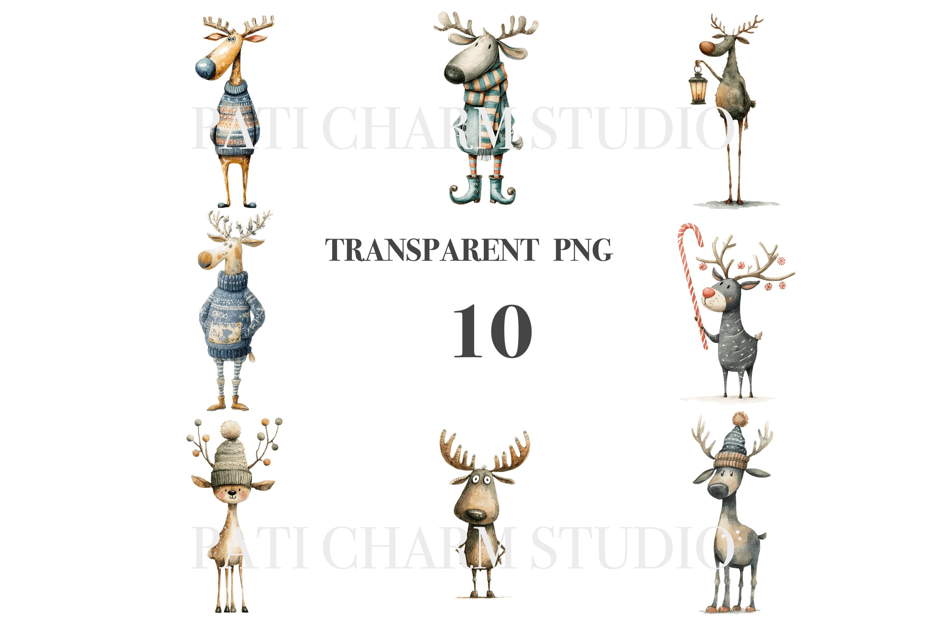 Quirky Reindeer Clipart Set, Funny Christmas Deer PNG, Cute Reindeer ...
