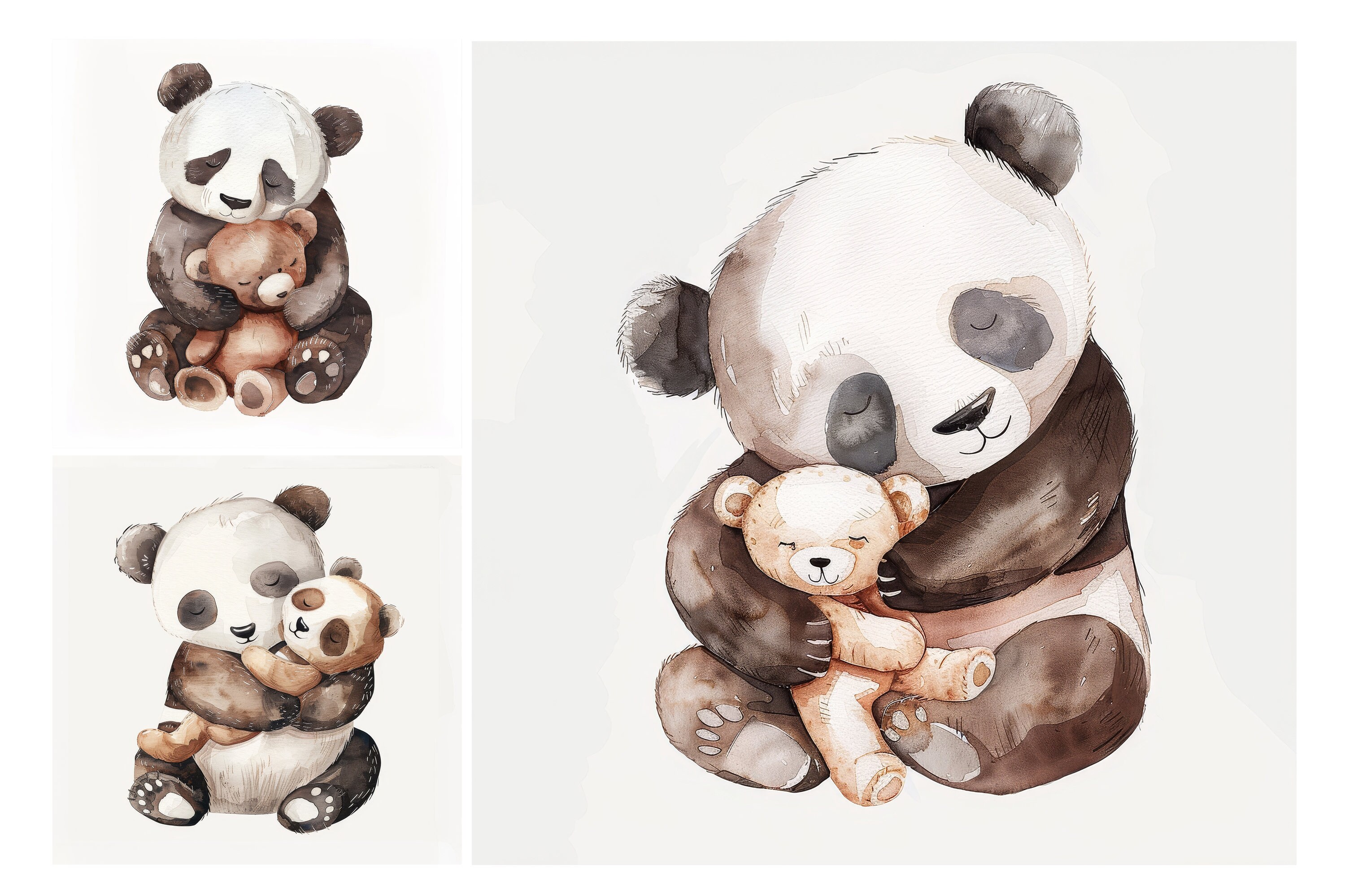 Panda With Teddy Bear Clipart Bundle, High Quality Jpgs, Digital ...
