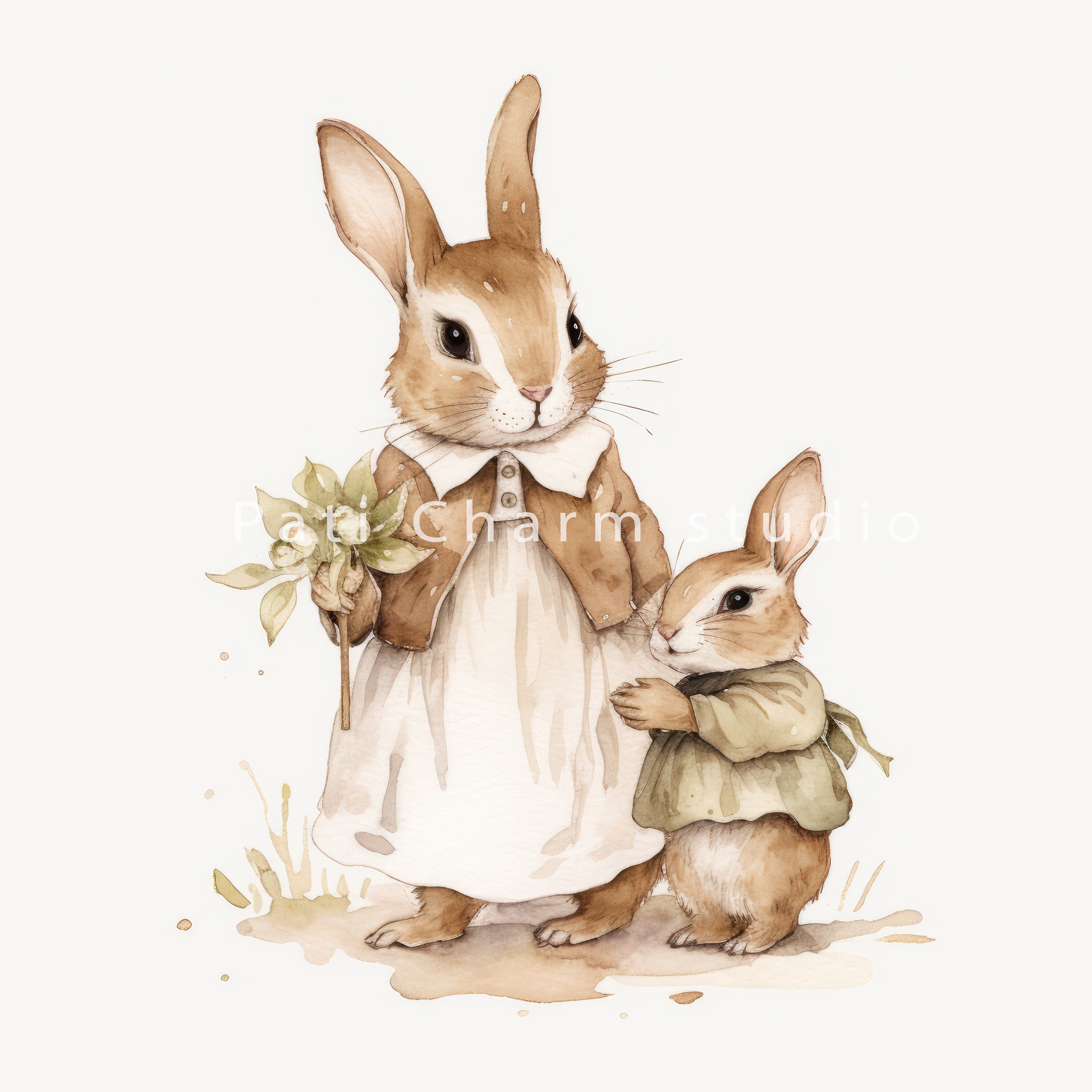 Watercolor Bunny Clipart, High Quality Jpgs, Watercolor Wall Art ...