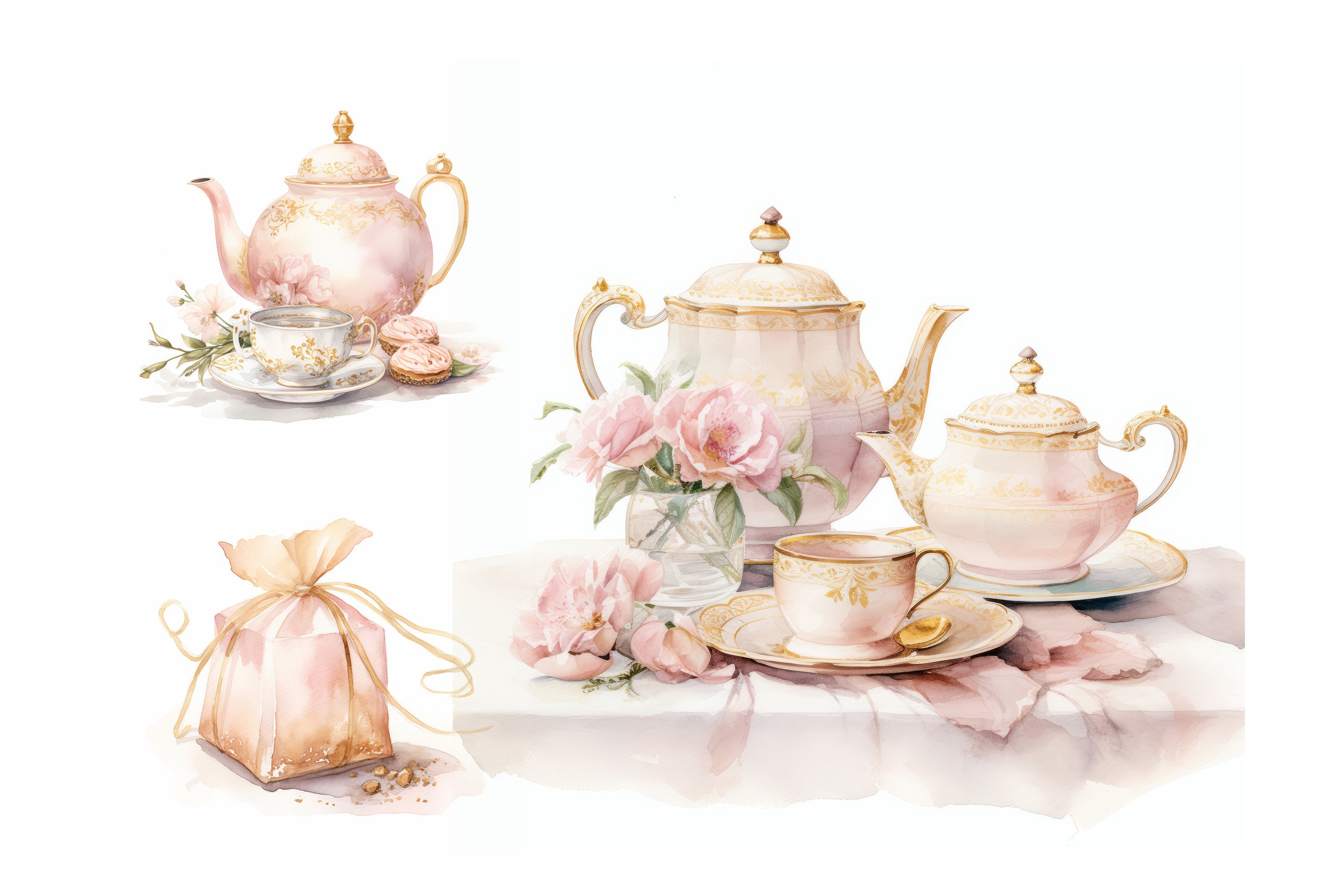 Pink Tea Party Clipart Bundle, High Quality Jpgs, Watercolor Tea ...