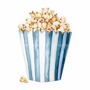 Blue Popcorn Clipart Set, High Quality Jpgs, Digital Clipart for Kids ...