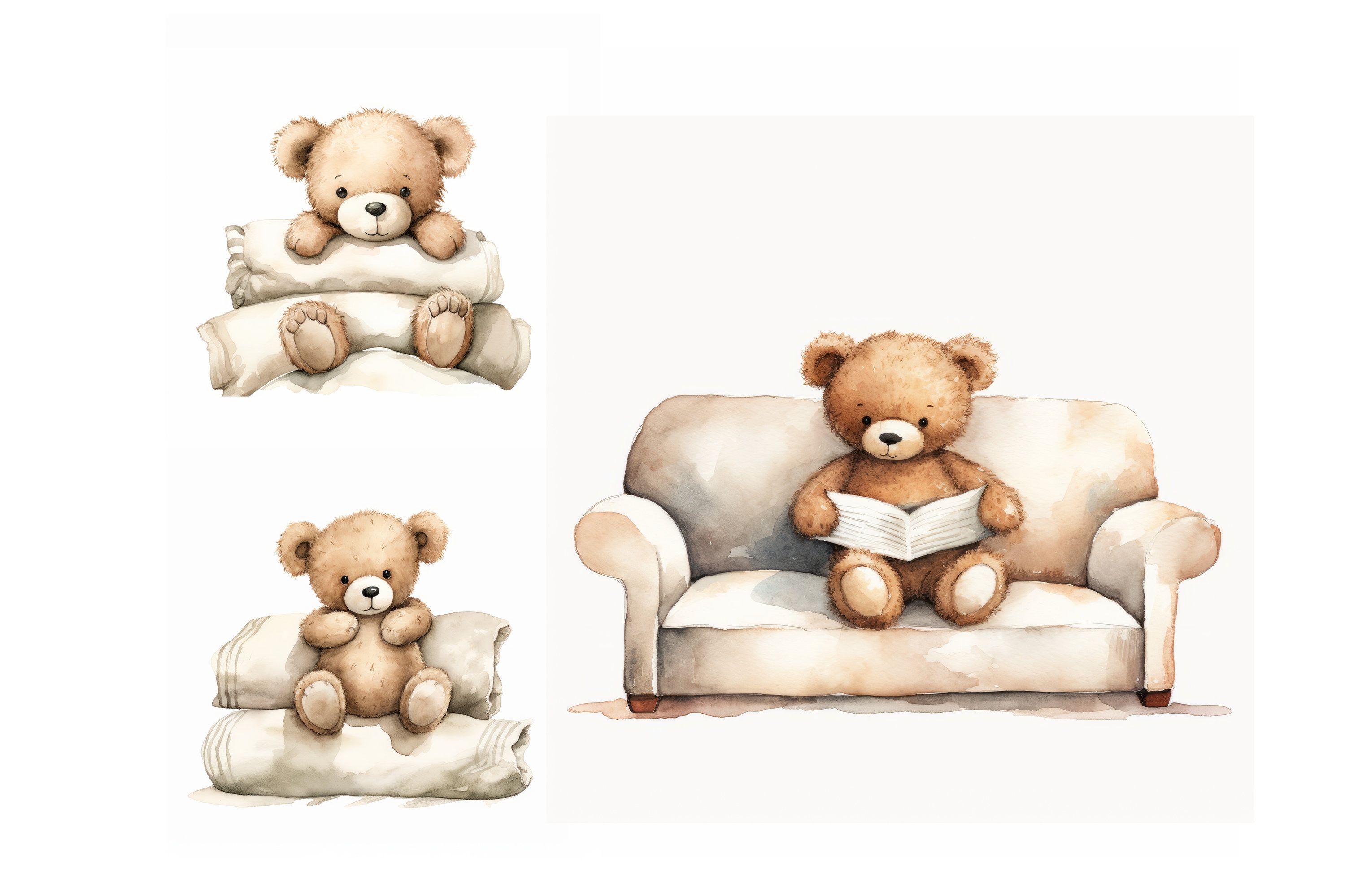 Cozy Teddy Bear Clipart, High Resolution JPG, Nursery Clipart Bundle ...