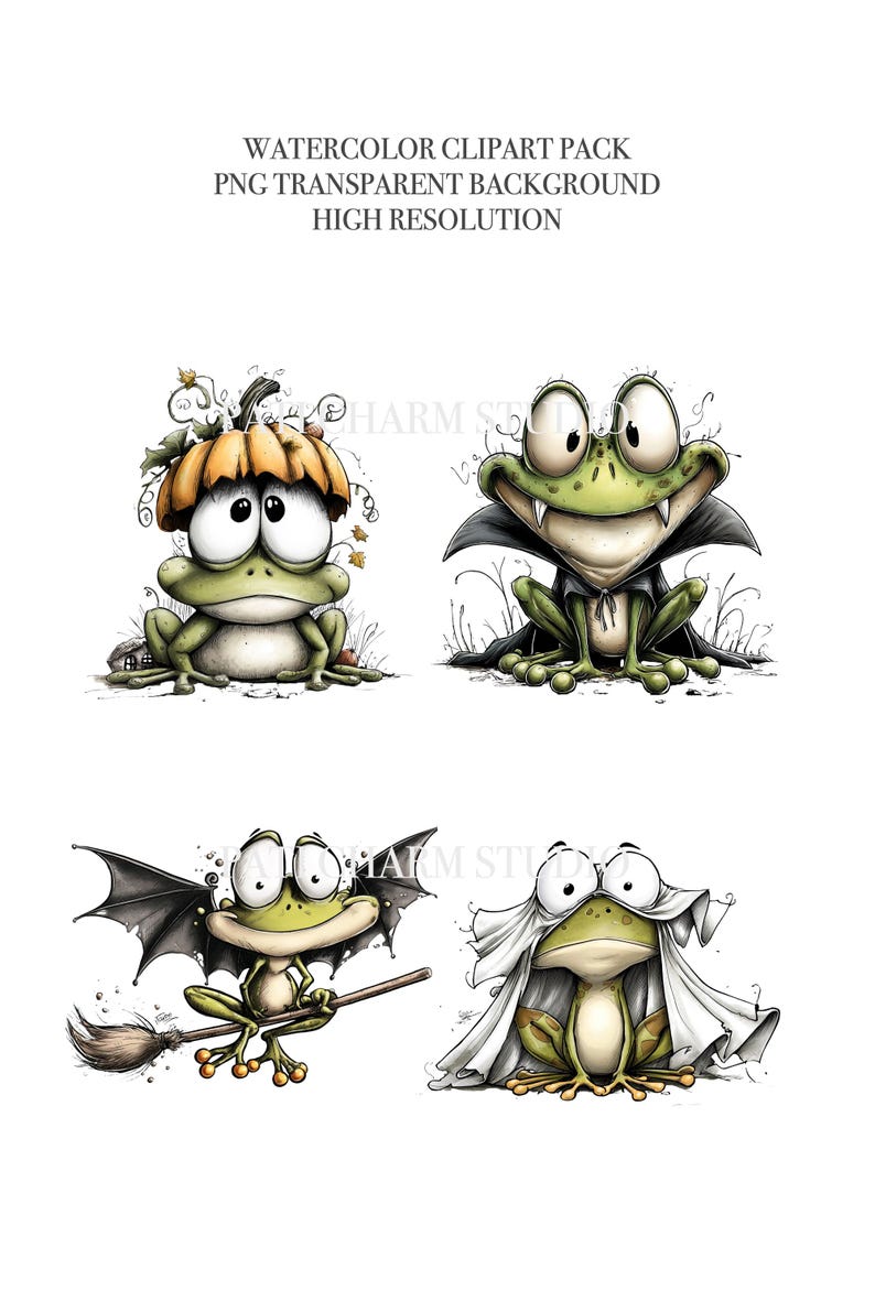 12 Halloween Frog Clipart PNG + Video, Funny Spooky Season Frog Bundle ...