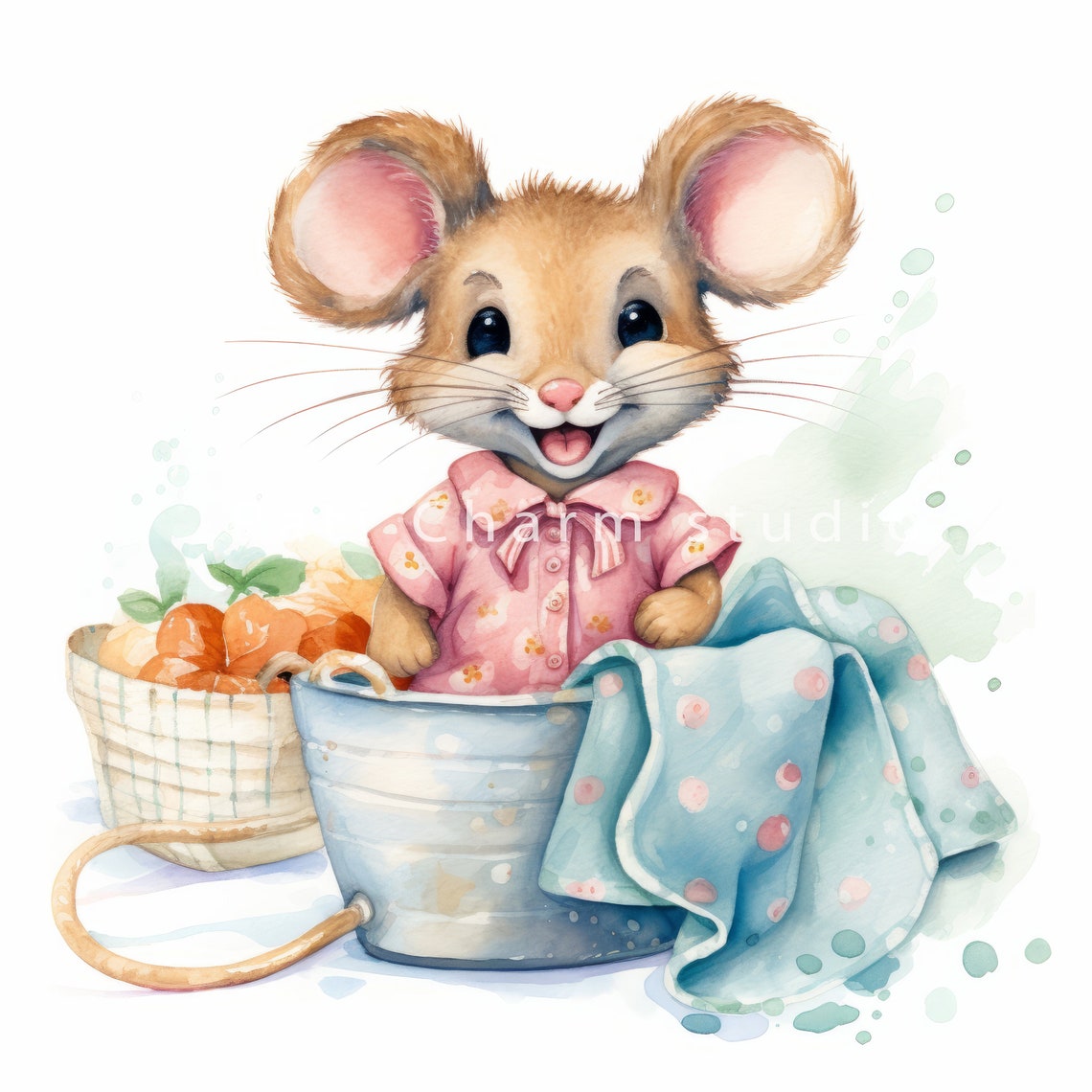 Cleaning Mouse Digital Clipart Bundle, High Quality Jpgs, Watercolor ...