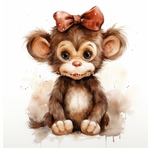 Watercolor Monkey Clipart Bundle, High Quality Jpgs, Card Making, Baby ...