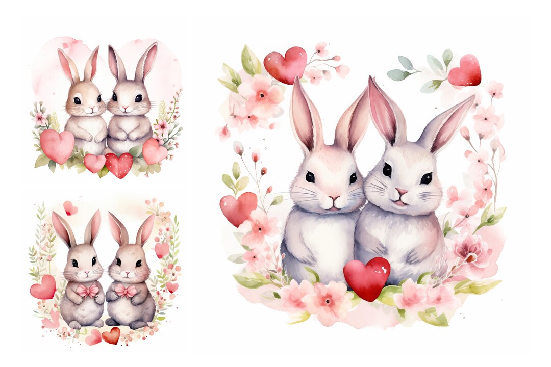 Bunny With Love Clipart Bundle, 9 High Quality Jpgs, Digital Download ...