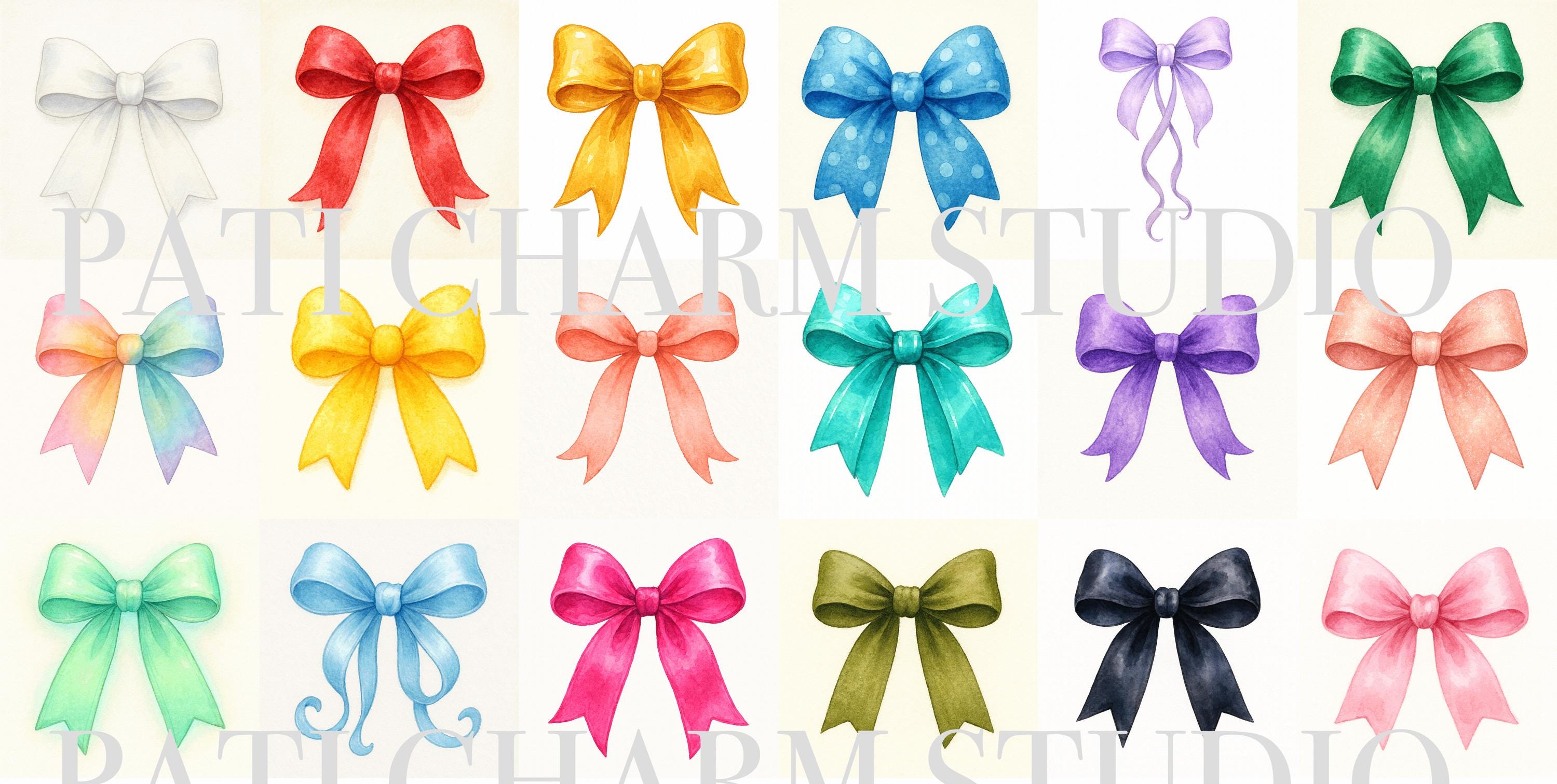 Ribbon Bow Clipart Set, Colorful Bow Clip Art, Fast Download ...