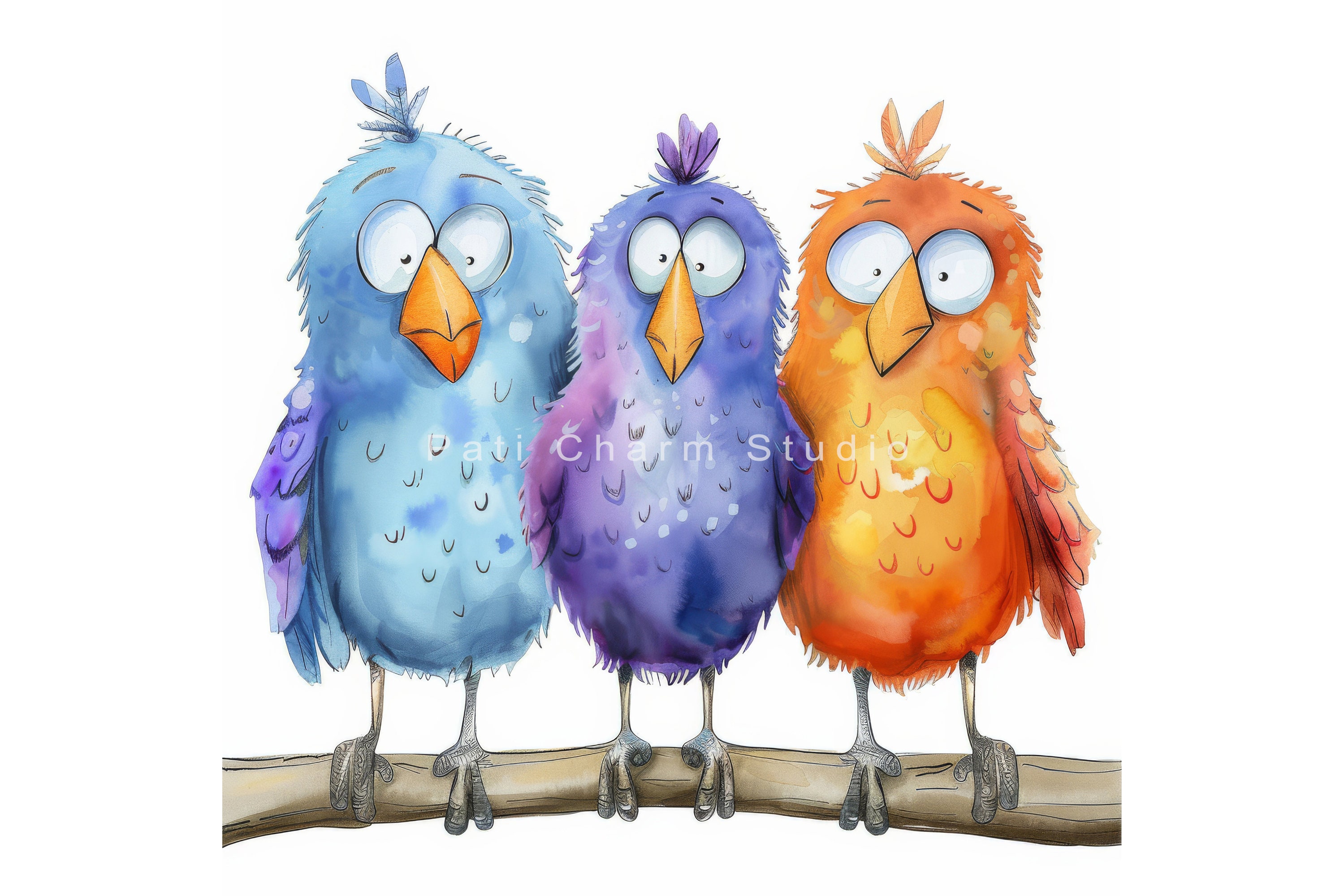 Colorful Bird Clipart Bundle, Digital Download, Watercolor Bird Clipart ...