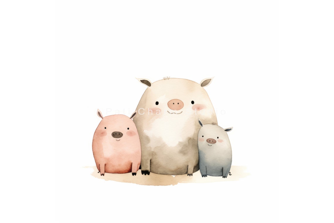 Cute Pig Family Clipart Bundle, Digital Download, Watercolor Pig ...