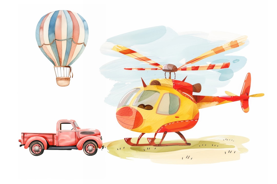 Watercolor Transport Clipart Bundle, Nursery Clipart, Boy Construction ...