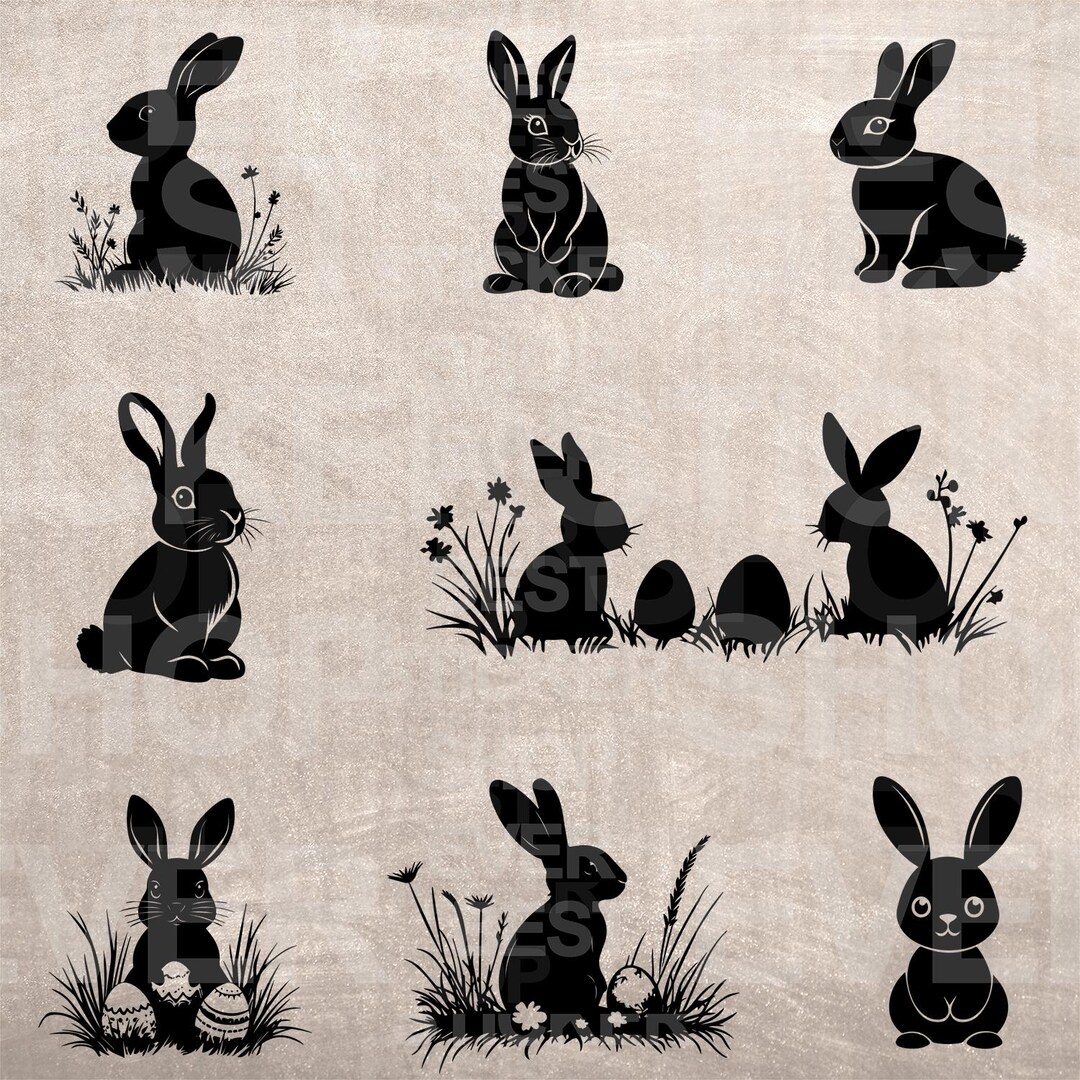 8 Easter Bunny Rabbit Stencil, Model Template Design Print, Digital ...