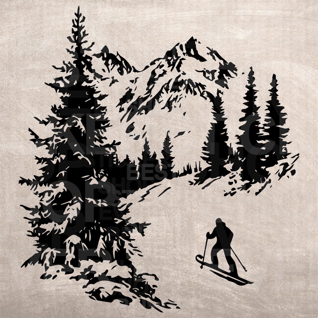 Ski Mountain Alps Stencil, Design Print, Digital Download Clipart ...