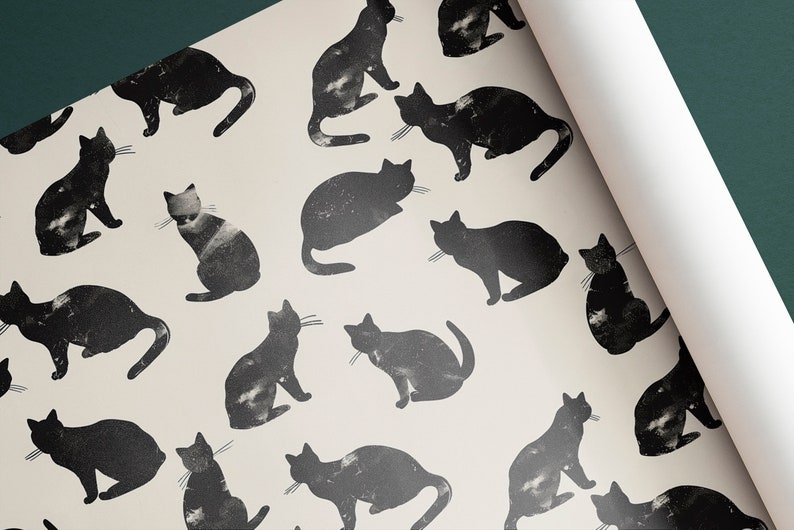 Black Cats Vintage Cat Print Seamless Pattern Design Repeating File for ...