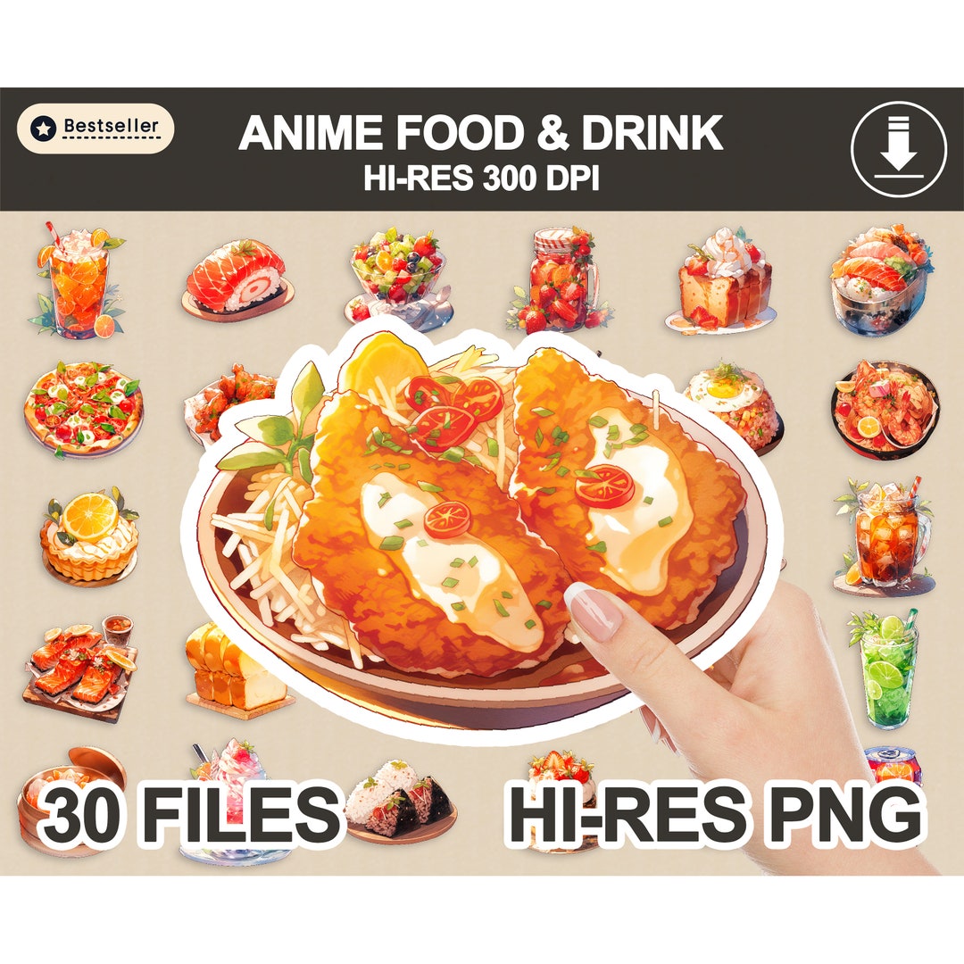 Anime Food Clipart PNG, Japanese Food Clipart Bundle, Printable Sticker ...